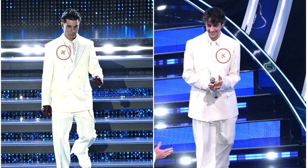 Tony Effe a Sanremo 2025, il look total white (con i tatuaggi coperti ...
