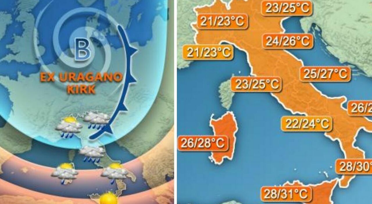 Meteo, torna il maltempo con due perturbazioni (figlie dell'ex uragano Kirk). Caldo estivo al ...