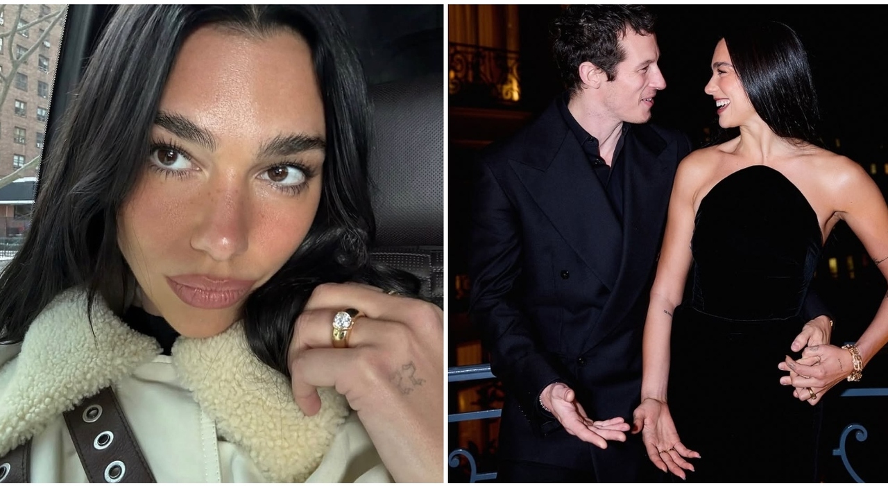 Dua Lipa mostra per la prima volta l'anello di fidanzamento, un solitario da due carati con ...
