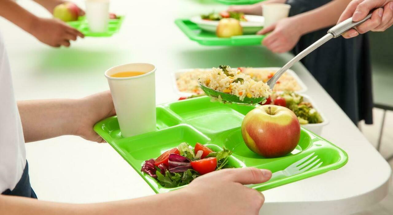 Mensa a scuola, hamburger crudi, pesce con le spine e piatti ...