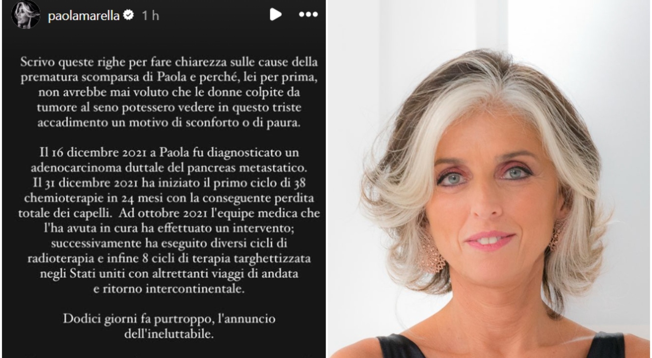 Paola Marella aveva «un tumore al pancreas, ha fatto 38 cicli di chemio ...