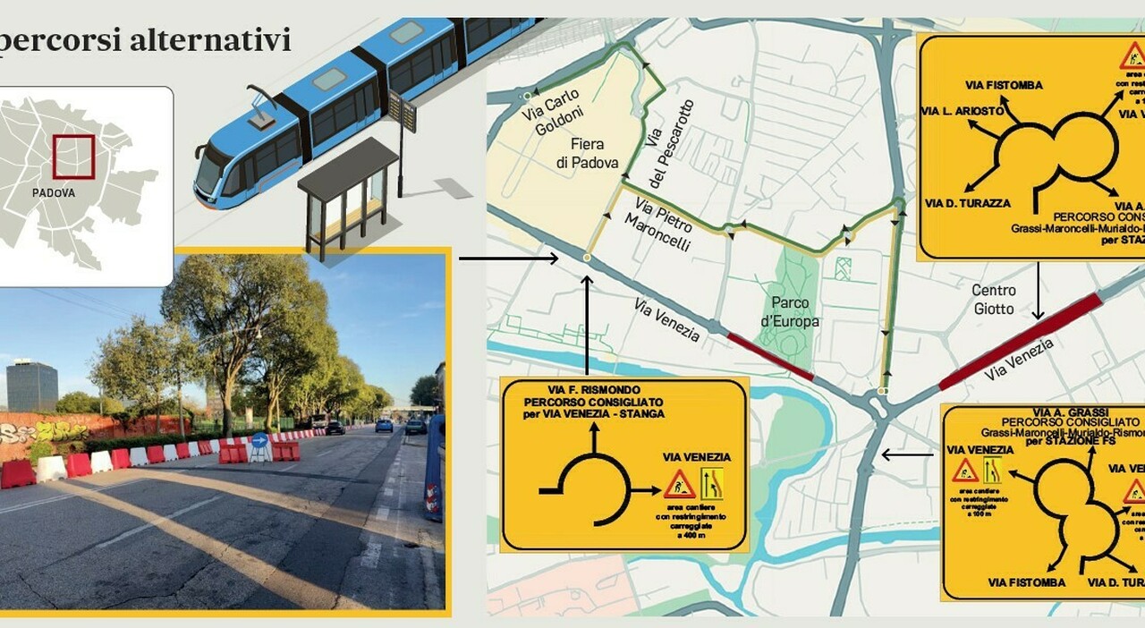 Tram, via ai cantieri alla Stanga. In via Venezia resta una sola corsia ...