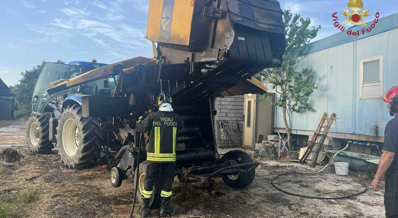 Fire Engulfs Hay Baler in Alta Irpinia Countryside
