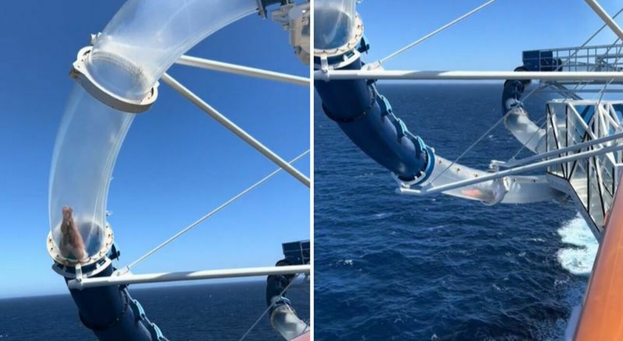 Crociera, la donna resta incastrata nello scivolo sospeso sull'oceano. La figlia filma tutto e ...